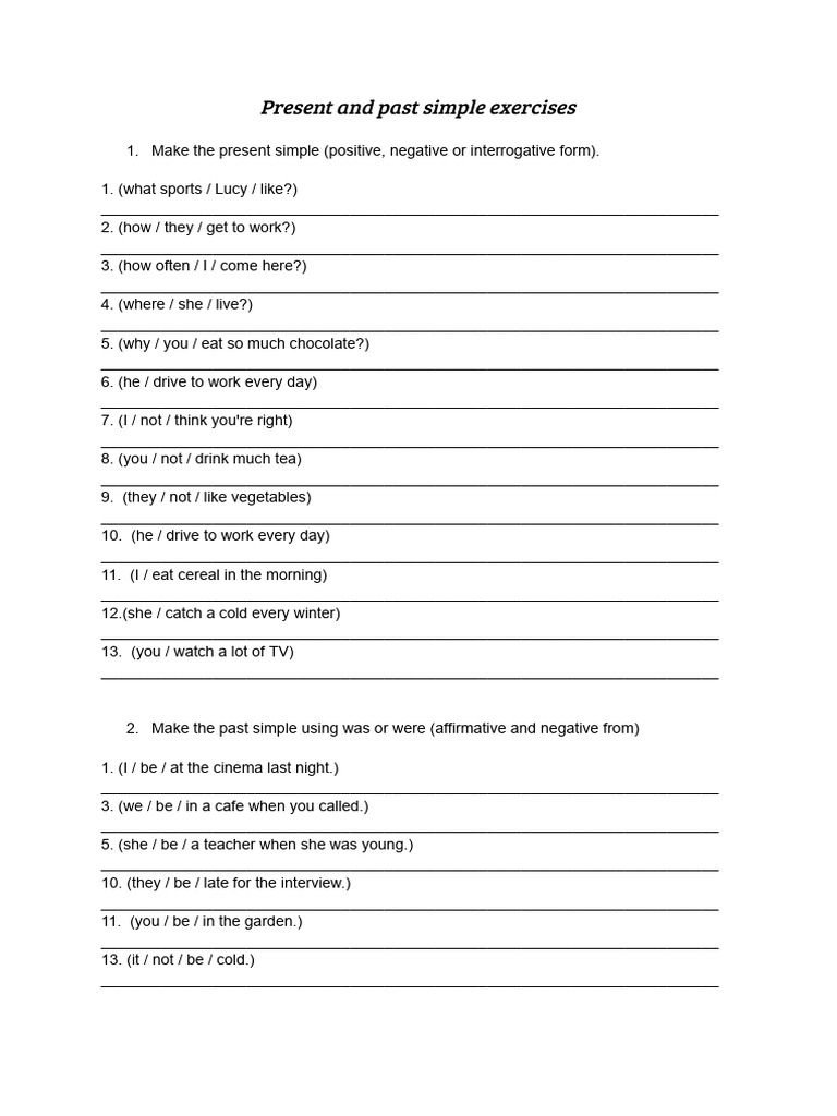 Present and Past Simple Exercises | PDF