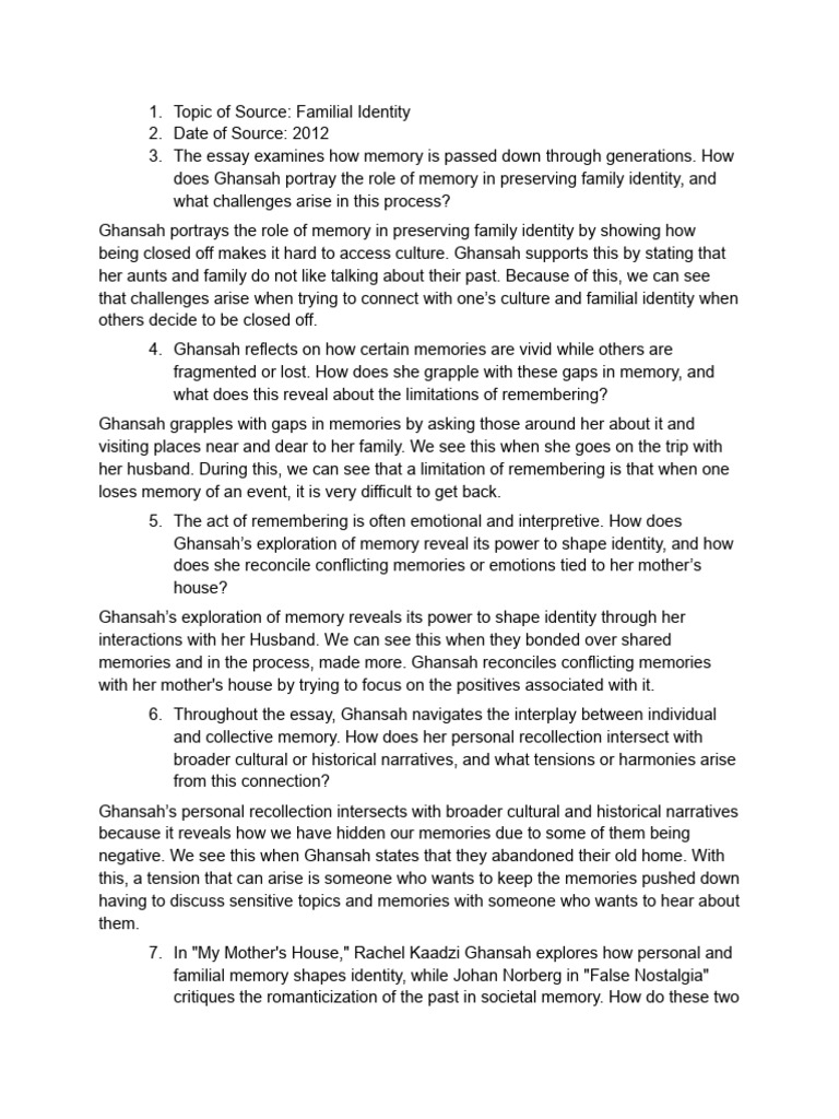 Source F - My Mother's House | PDF | Memory | Behavioural Sciences