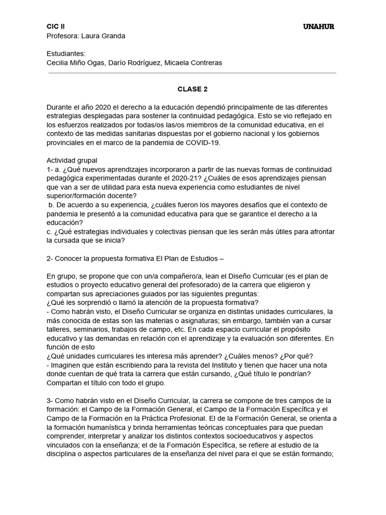 Tp grupal_ Actividad de indagacion cic 2 | PDF | Enseñando | Plan de estudios