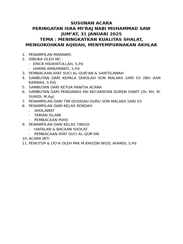 SUSUNAN ACARA Peringatan Isra Mi'raj | PDF