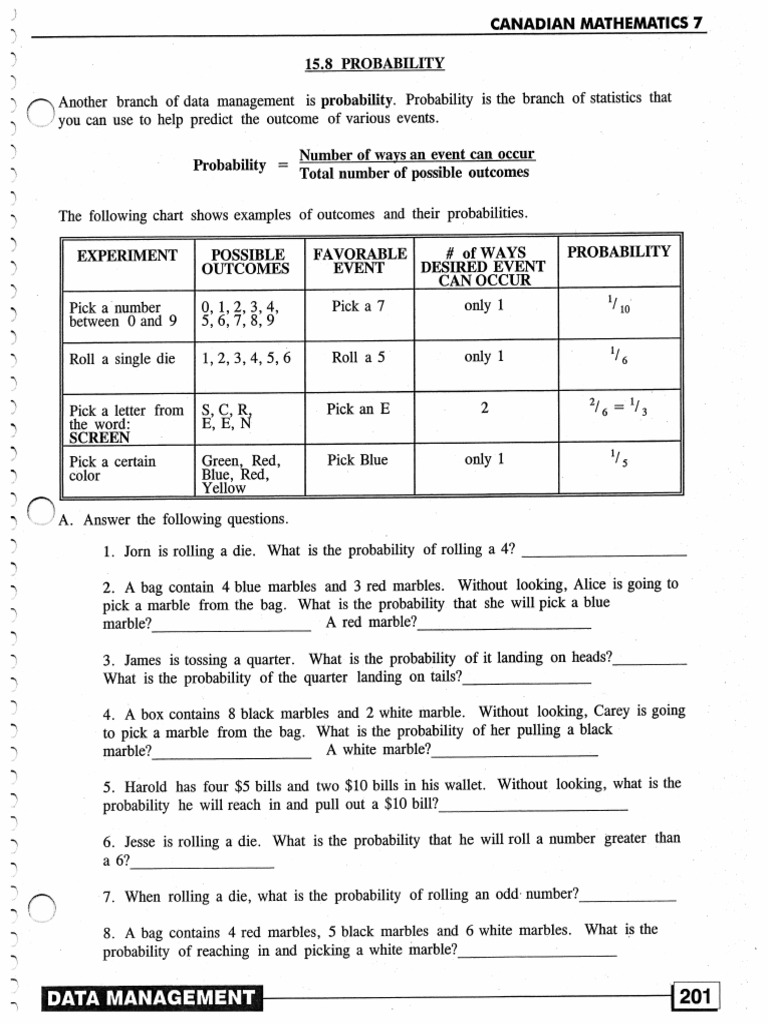 Probability Exercise For Grade 7th and 8th | PDF