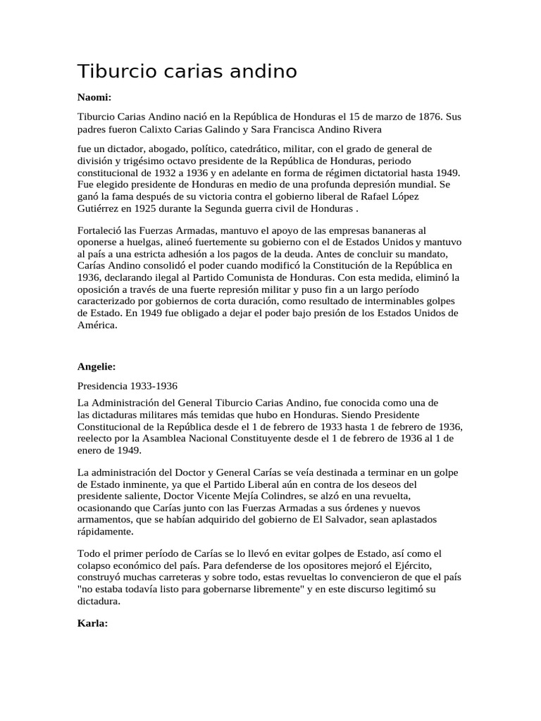 Tiburcio Carias Andino | PDF | Gobierno