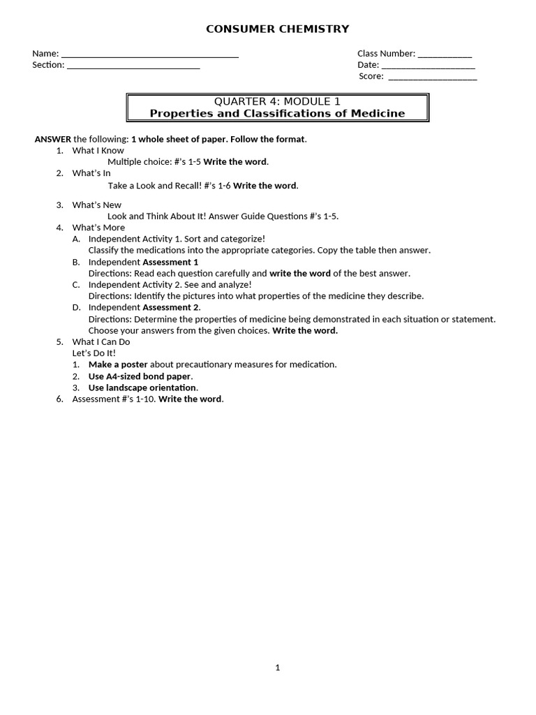 Conchem Q4 Module 1 Answer Sheet | PDF