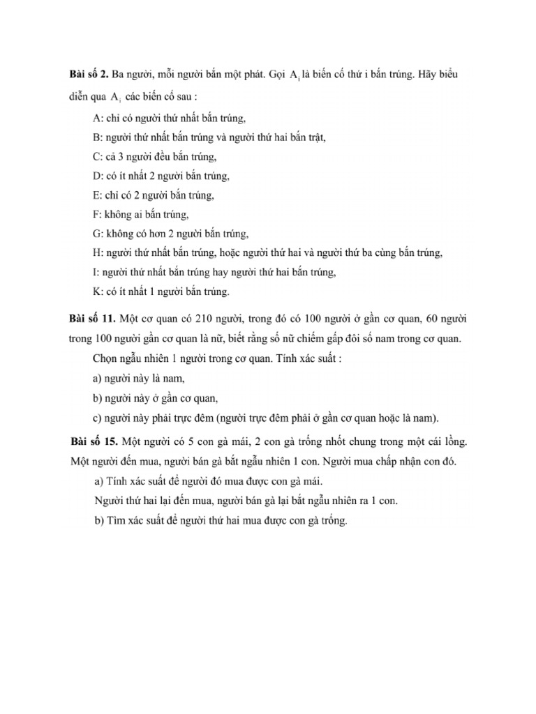 Luyen Tap 1 - Bien Co, Cong Thuc Xac Suat | PDF