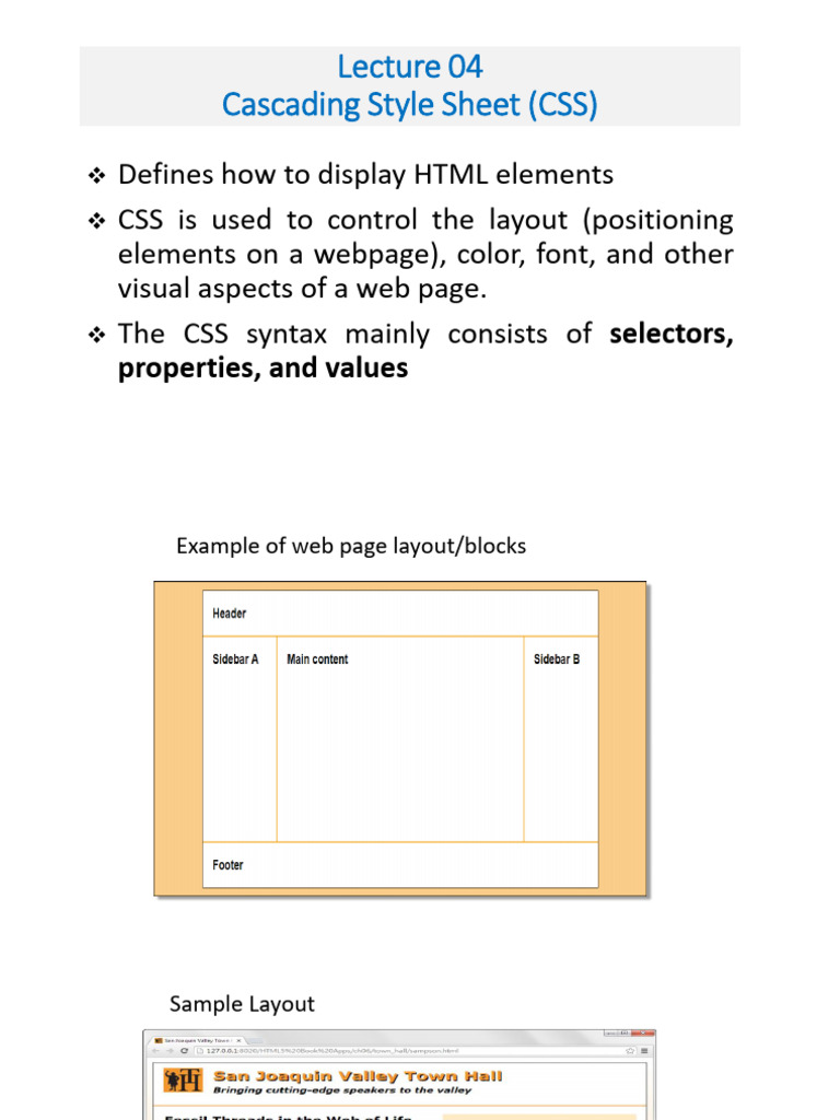 Lecture 04 - Cascading Style Sheets-CSS | PDF | Html | Html Element