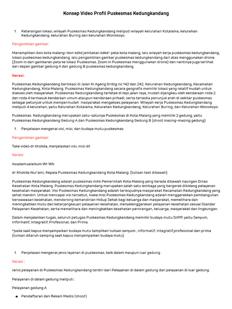 Video Profil Puskesmas Kedungkandang | PDF