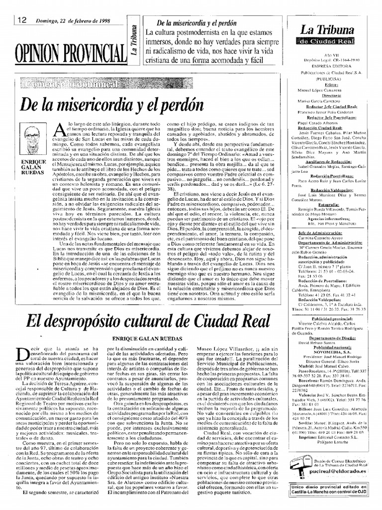 Tribuna de Ciudad Real La N 2 652 22 2 1998 12 PDF Evangelios