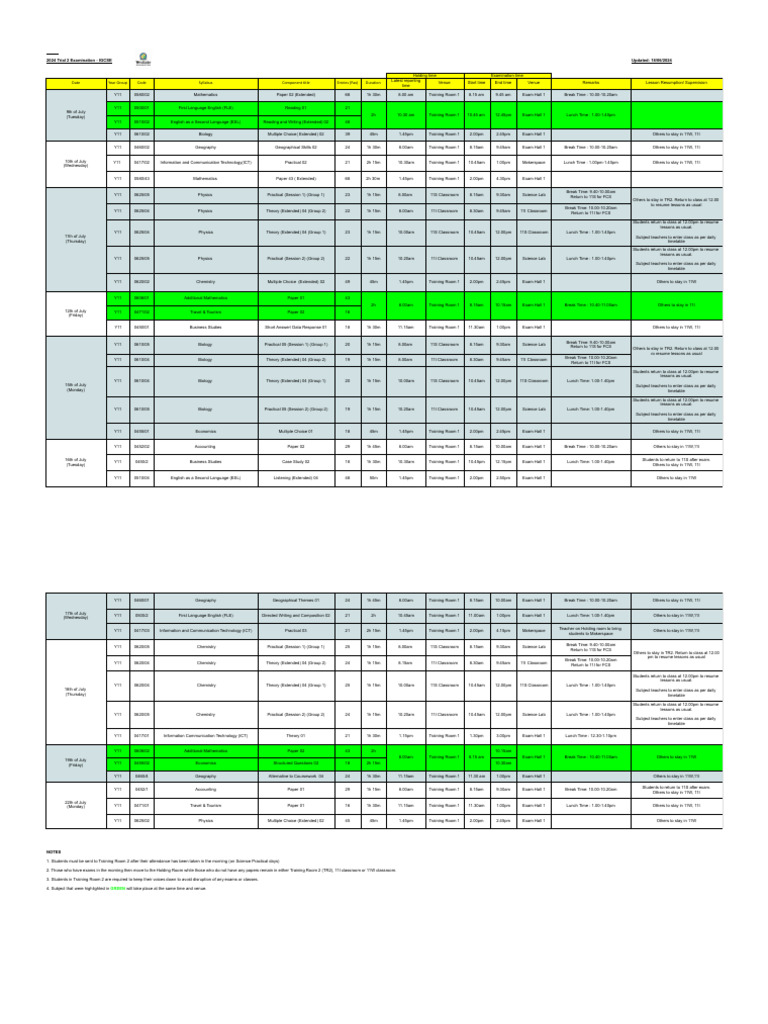 Trial 2 2024 Exam Timetable - XLSX - Trial 2 Y11 | PDF | Classroom