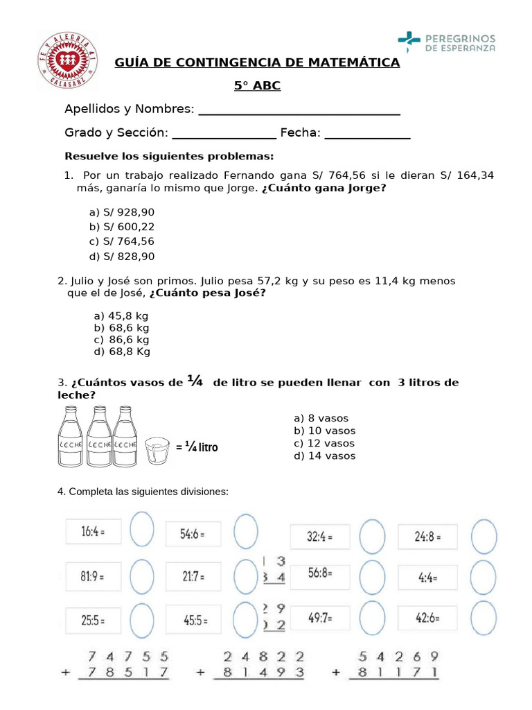 Guía de Matemáticas 5° Grado PDF | PDF