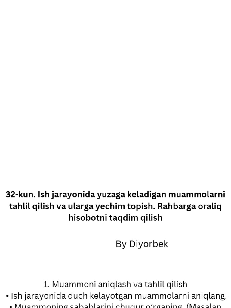 32 Kun Ish Jarayonida Yuzaga Keladigan Muammolarni Tahlil Qilish | PDF
