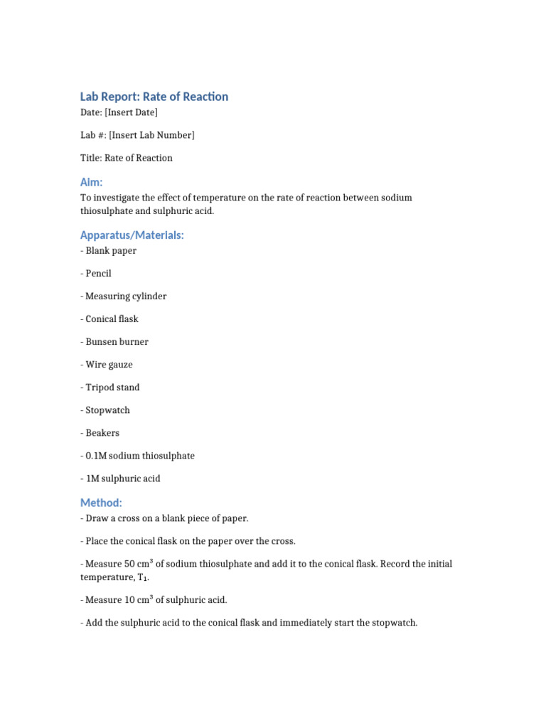 Rate_of_Reaction_Lab_Report | PDF | Reaction Rate | Physical Chemistry