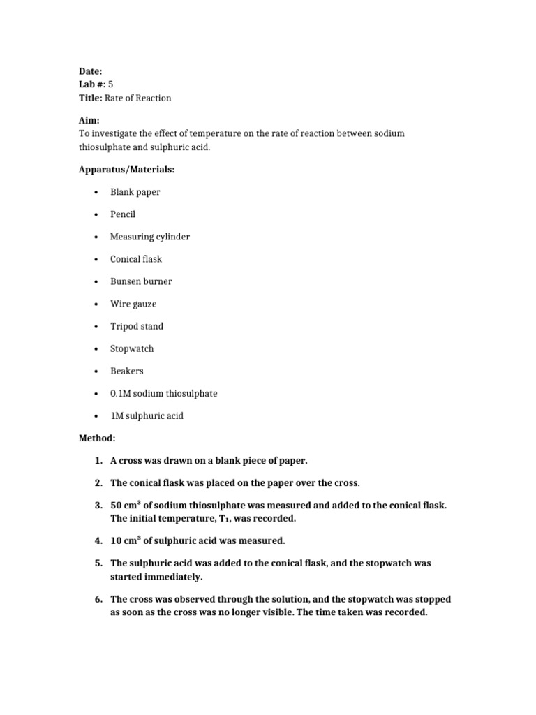 Rate_of_Reaction_Lab 5 v1 | PDF | Reaction Rate | Chemical Engineering