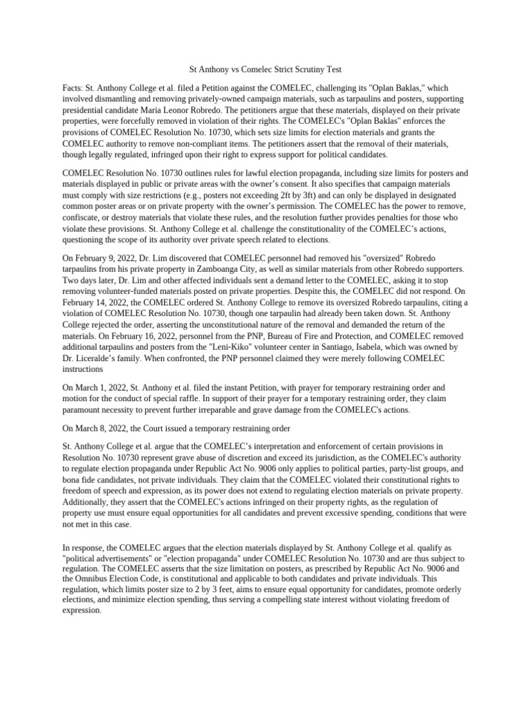 Strict Scrutiny Test Digest | PDF | Privacy | Taxes