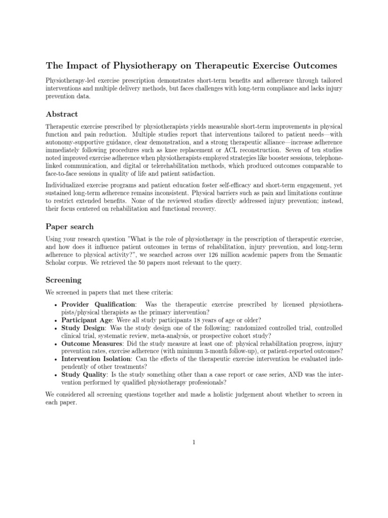 Elicit - The Impact of Physiotherapy On Therapeutic Exercis - Report ...