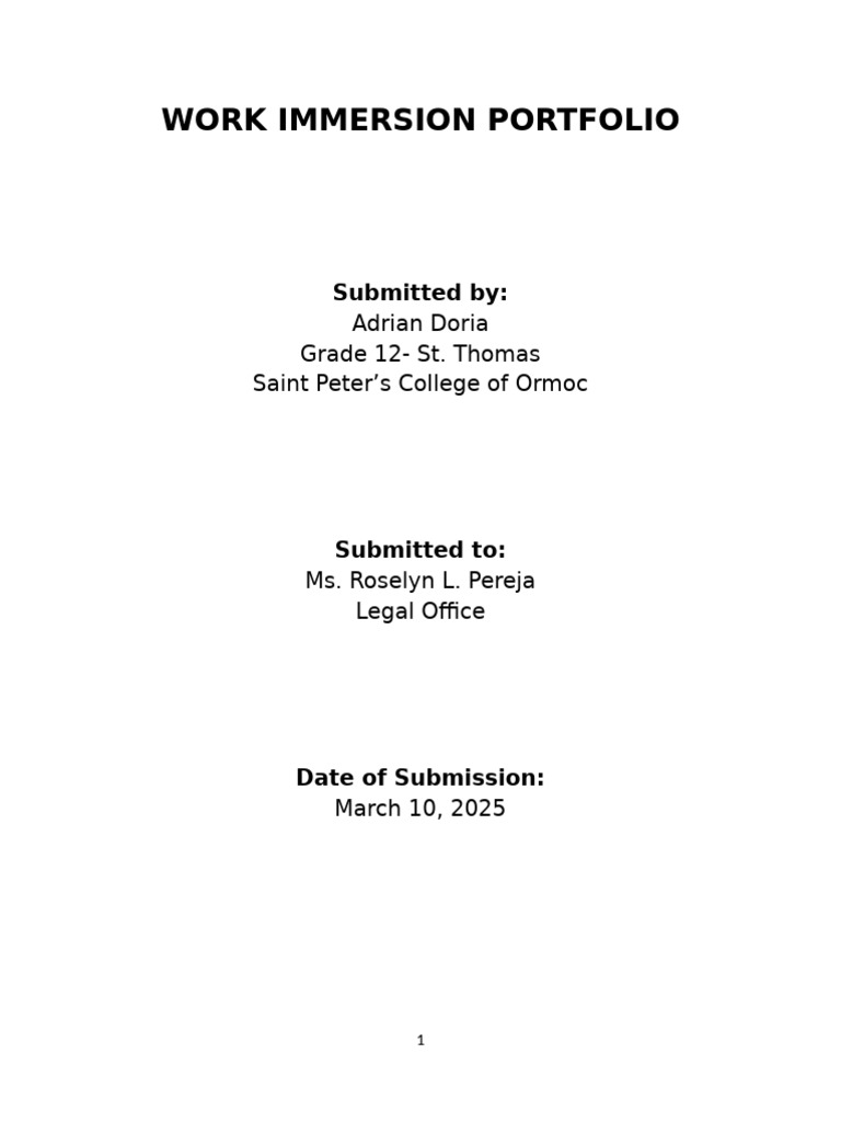 Work Immersion Portfolio Summary | PDF