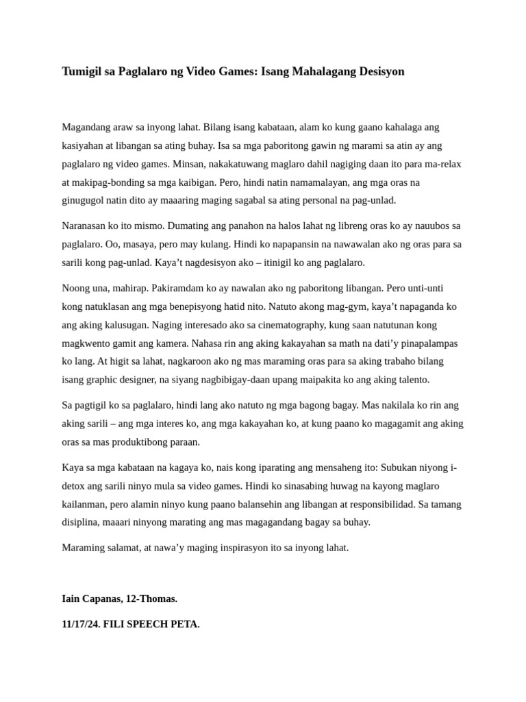 Fili Speech Peta | PDF