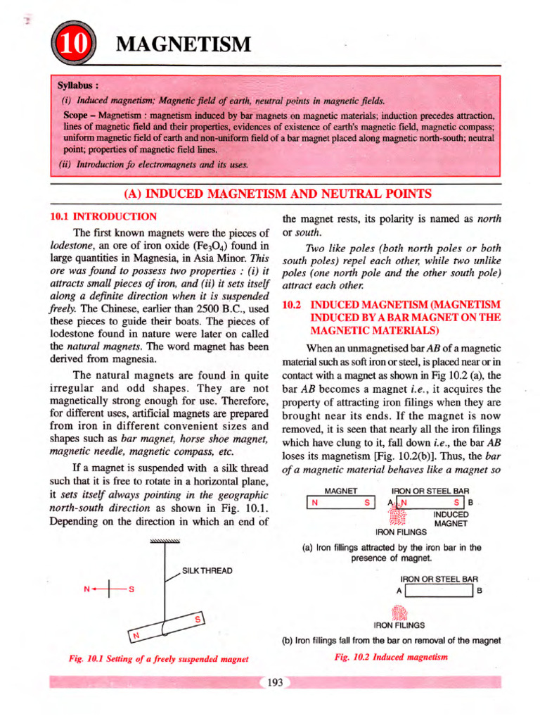 Class 9 Selina Physics Chapter 10 Magnetism | PDF