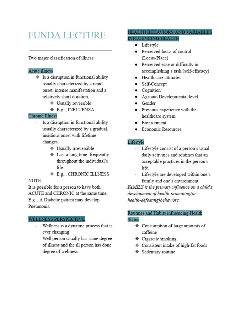 FUNDA LECTURE Two Major Classification of Illness | PDF | Self Efficacy ...