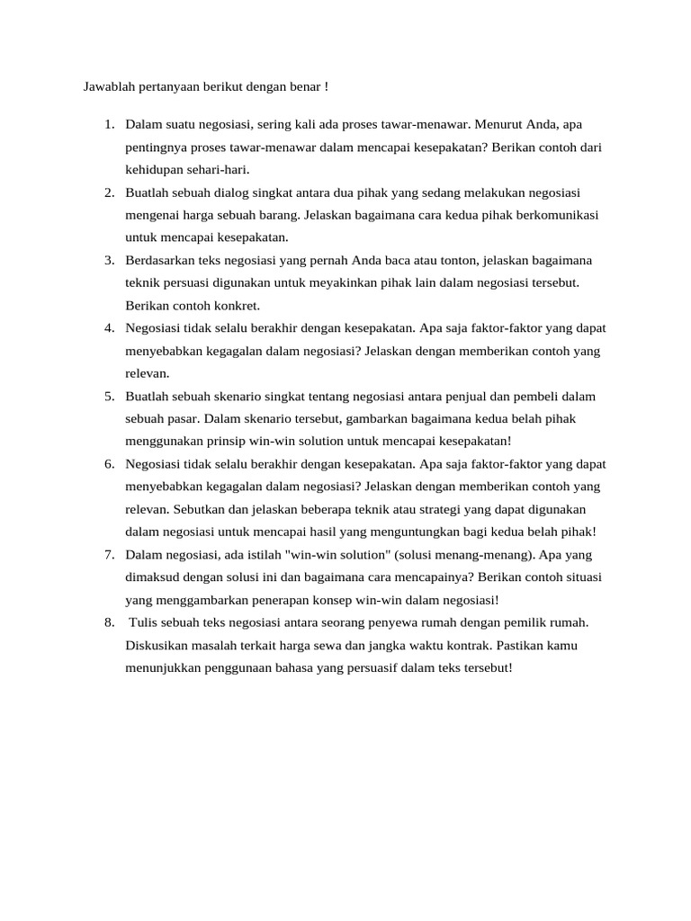 Soal Teks Negosiasi Kls 10 Genap | PDF