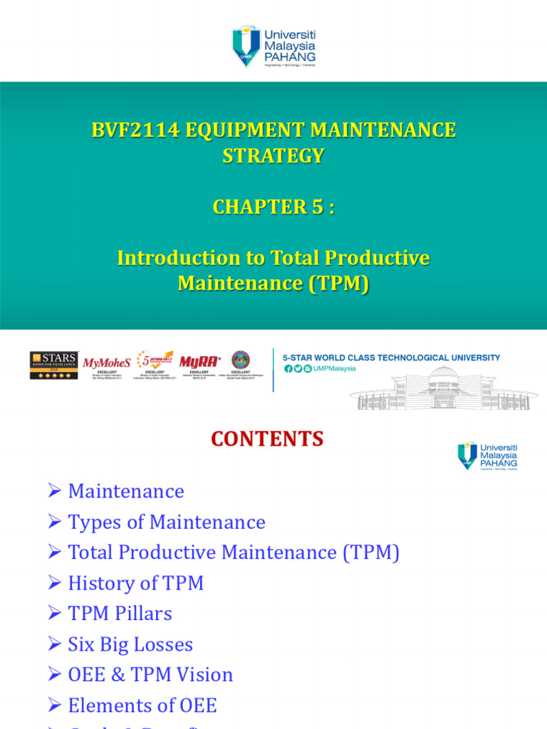 Chapter 5 Introduction To Total Productive Maintenance (TPM) | PDF ...