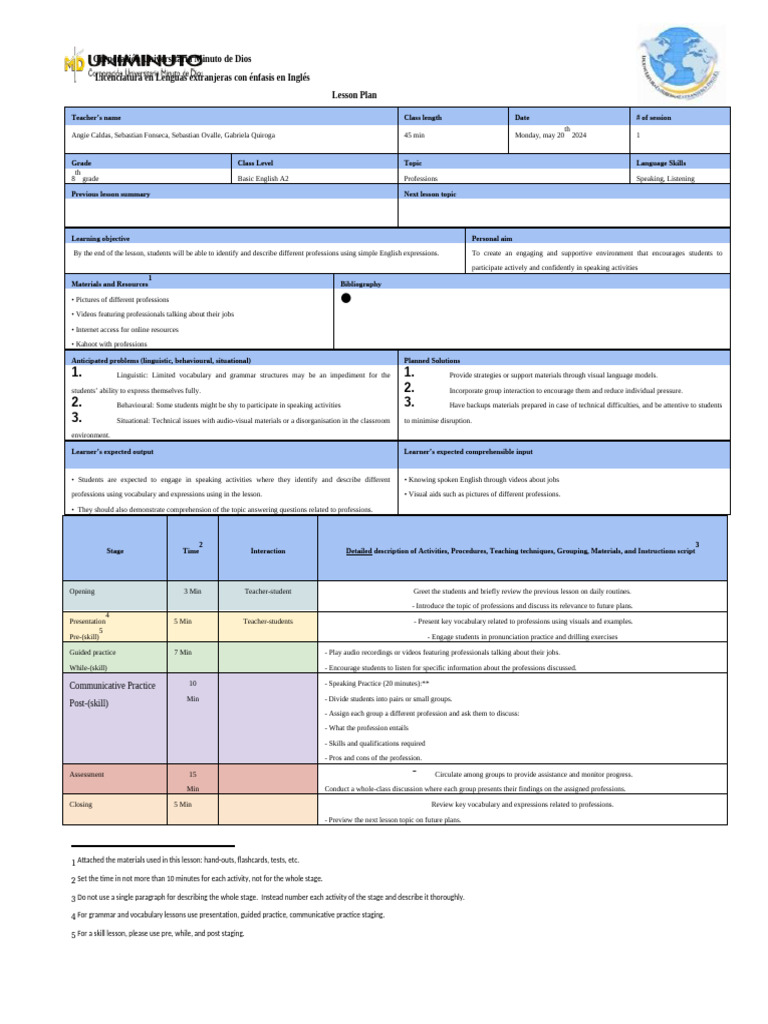 Lesson Plan - FIRST EXPERIENCE IN PRACTICUM | PDF | Grammatical Tense ...