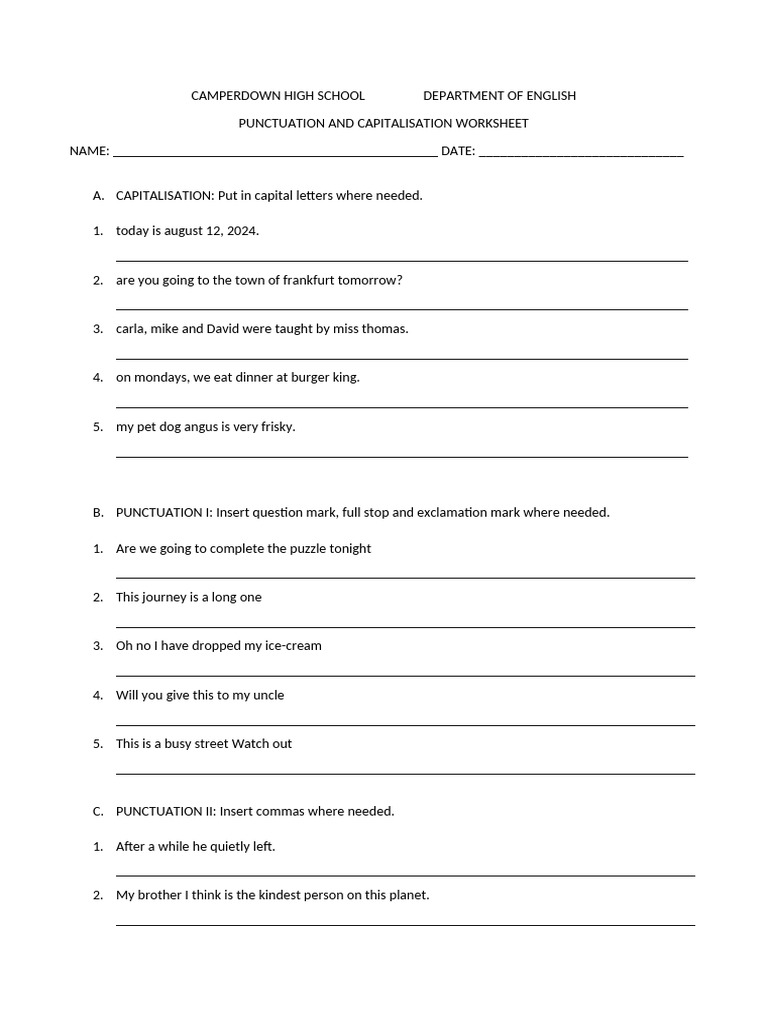 Capitalization and Punctuation Worksheet | PDF | Symbols | Language ...