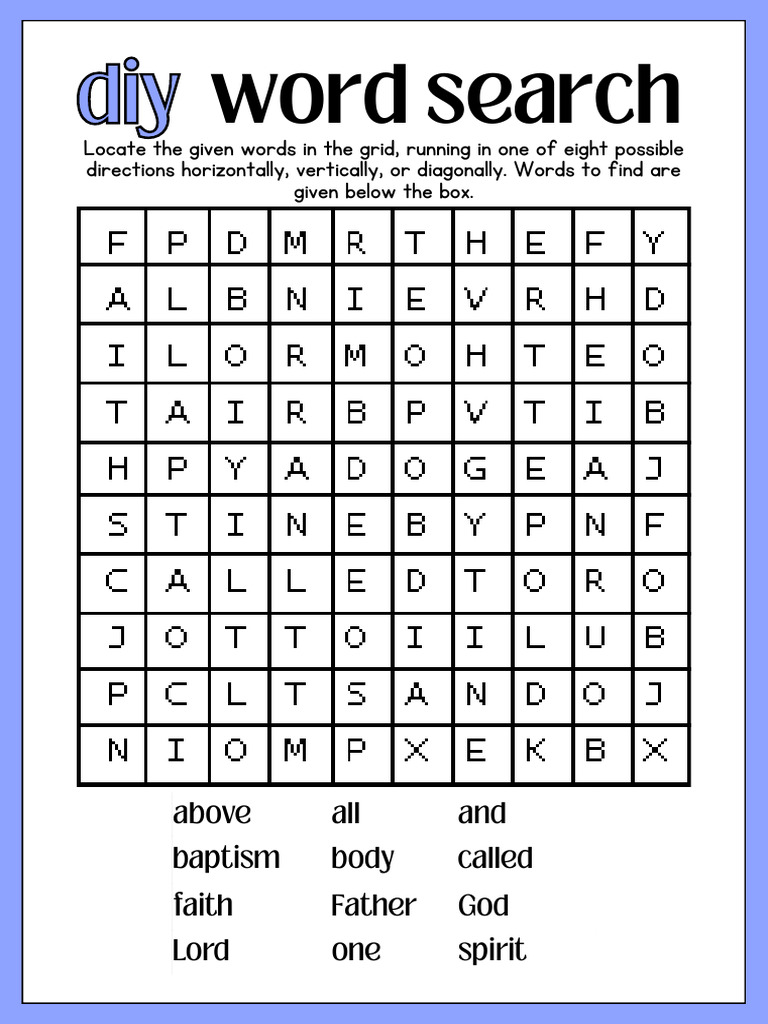 Blue DIY Word Search Worksheet | PDF