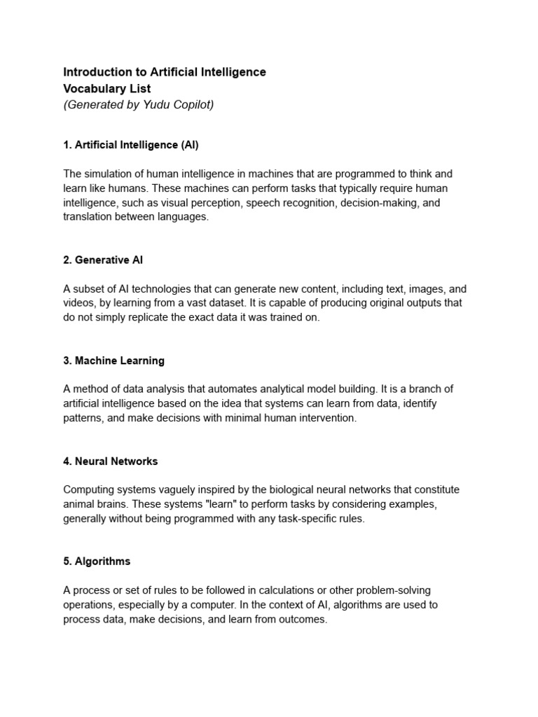 AI Vocabulary: Key Terms Explained | PDF | Artificial Intelligence ...