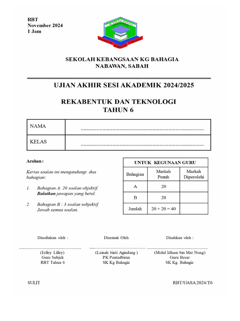 Uasa RBT Tahun 6 | PDF