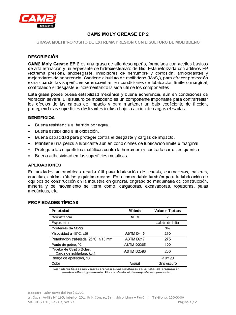 Sig HC 71.10 Cam2 Moly Grease Ep Rev03 | PDF | Materiales | Sustancias ...
