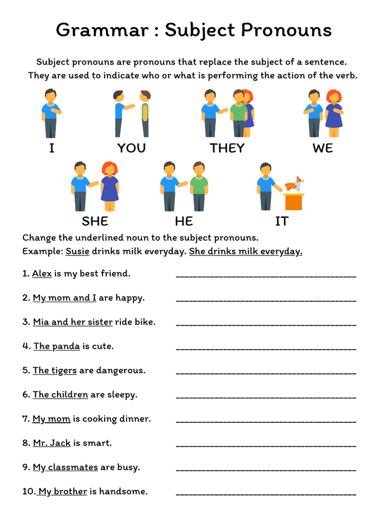 Subject Pronouns English Worksheet in Blue - 20250102 - 211918 - 0000 | PDF
