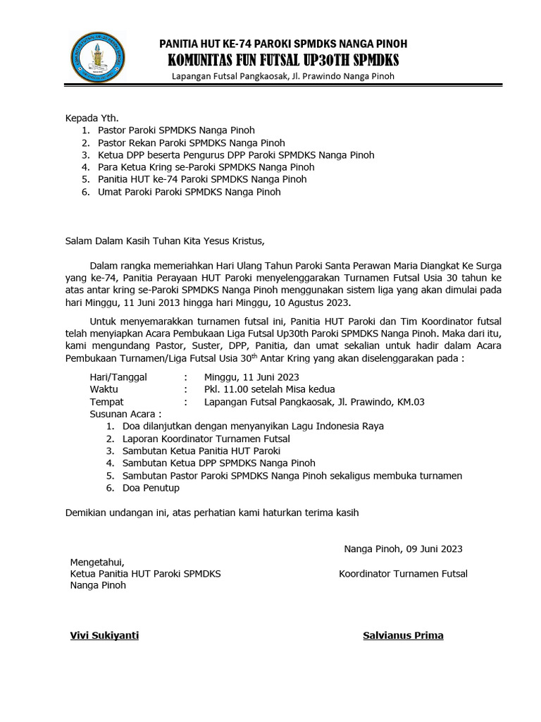 Undangan Pembukaan Turnamen Futsal | PDF