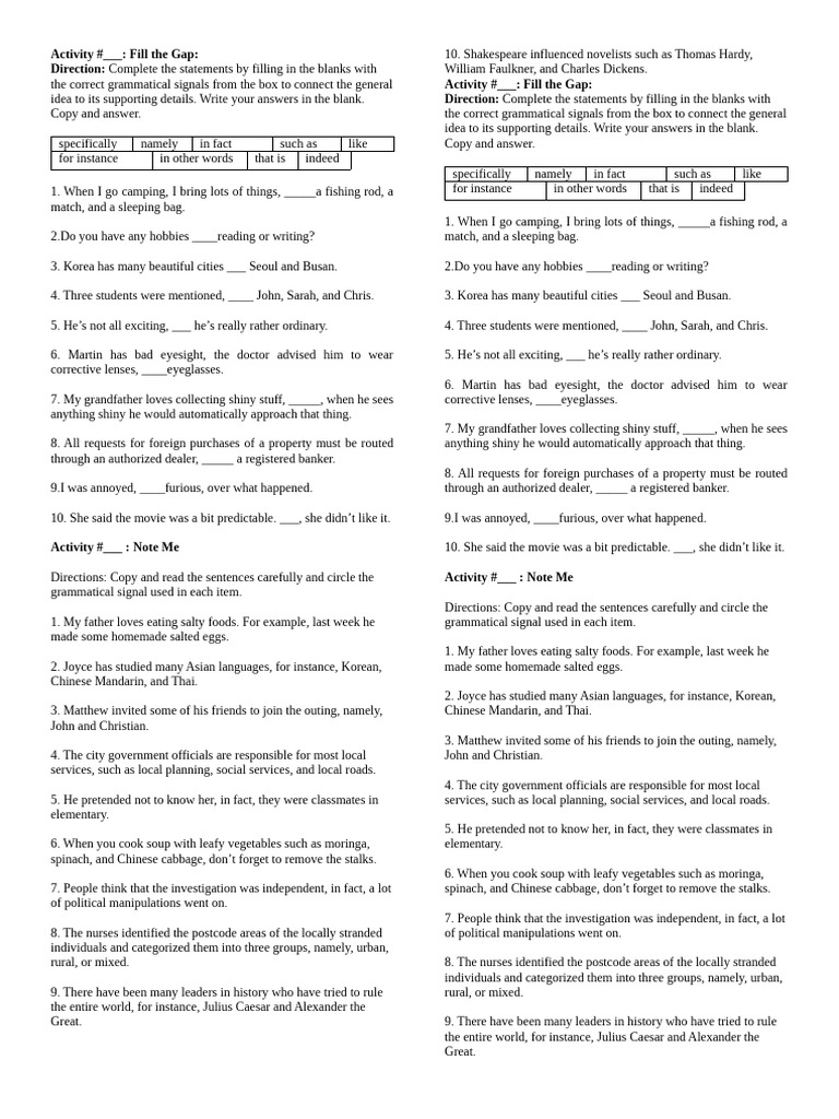 Grammatical Signals Activities | PDF | Pupa | Butterfly