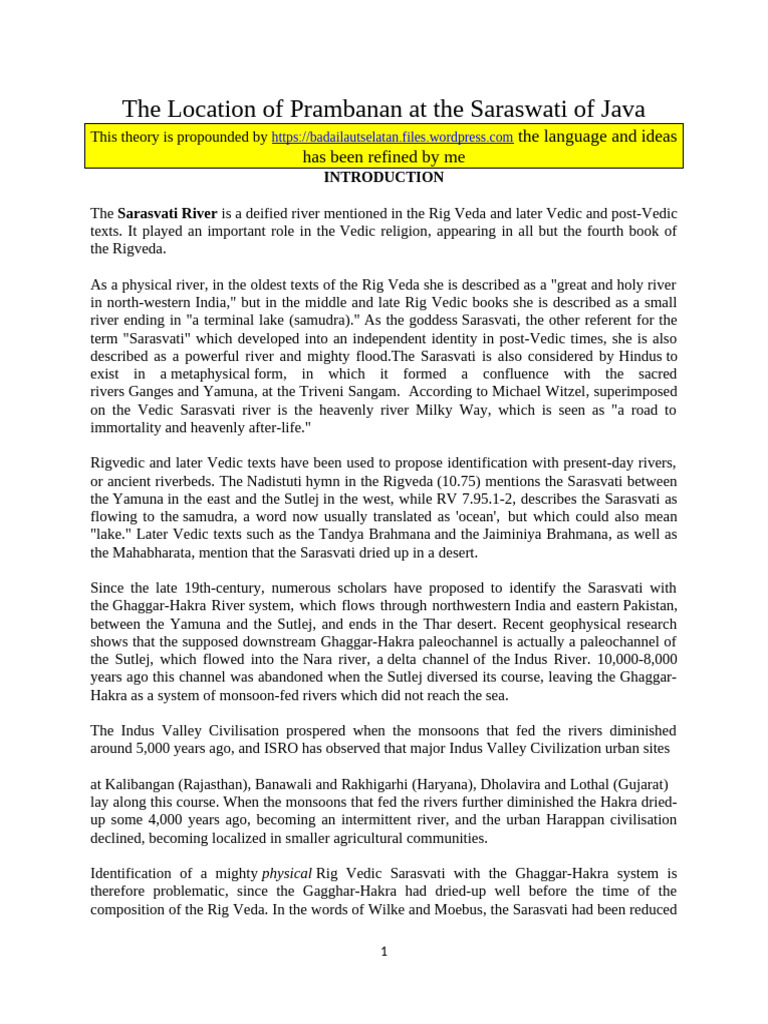 Prambanan's Connection to Sarasvati River | PDF