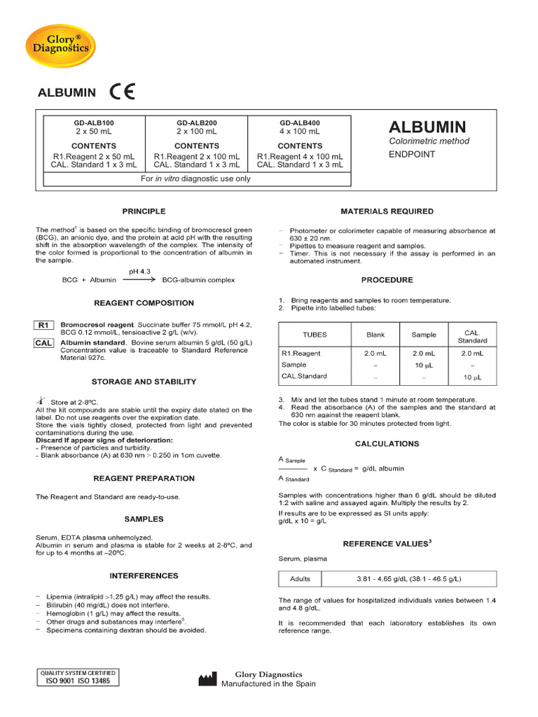 Colorimetric Albumin Test Kits | PDF