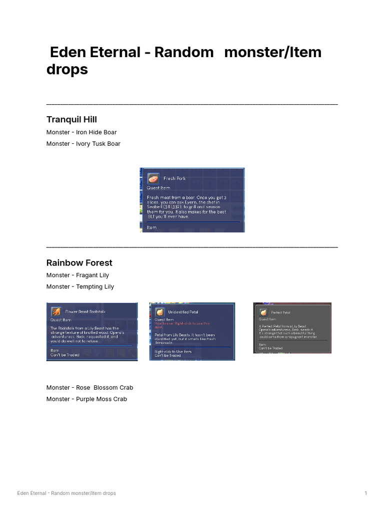 Eden Eternal: Monster Drop Locations | PDF