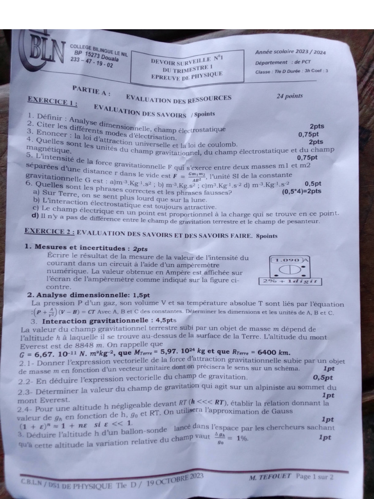 Épreuve de Physique Séquence 1 | PDF