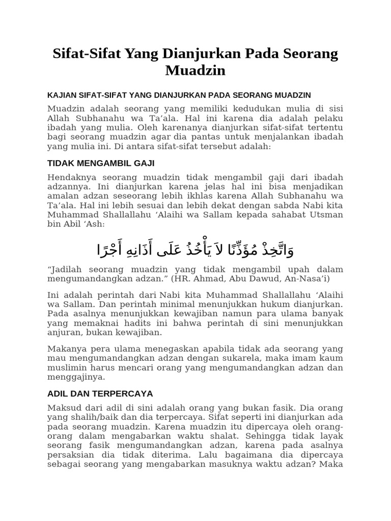 Sifat sifat muadzin | PDF