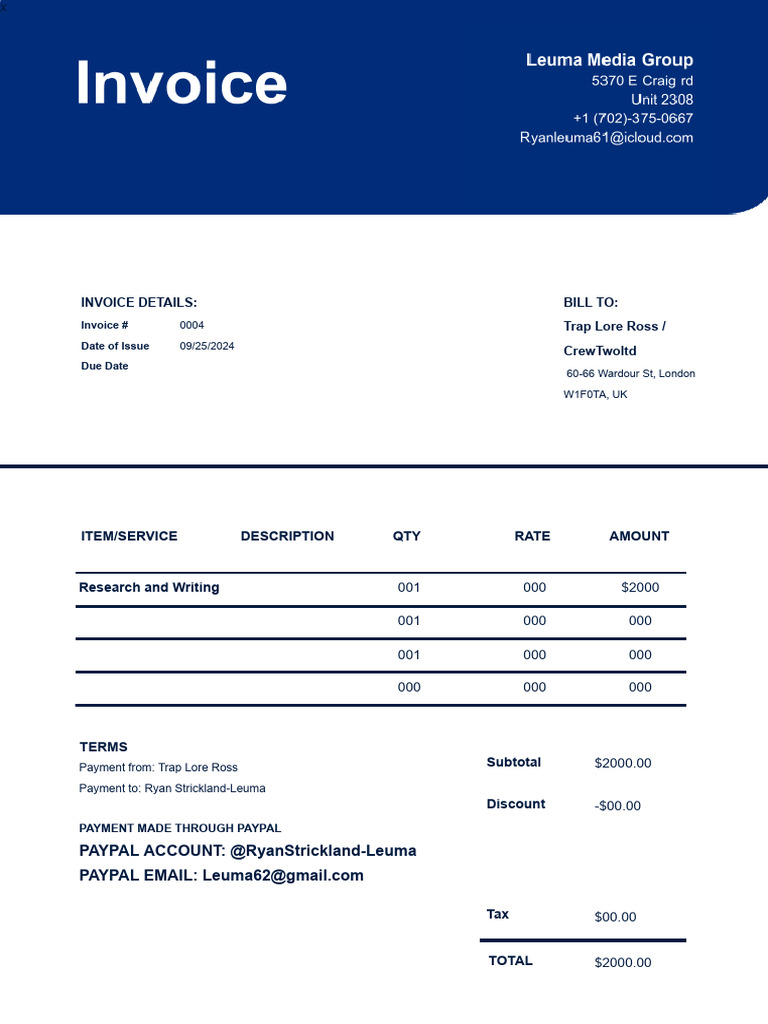 Invoice #0004 for Research Services | PDF