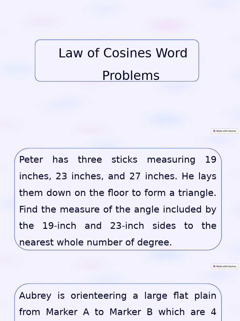 Law of Cosines Word Problems | PDF