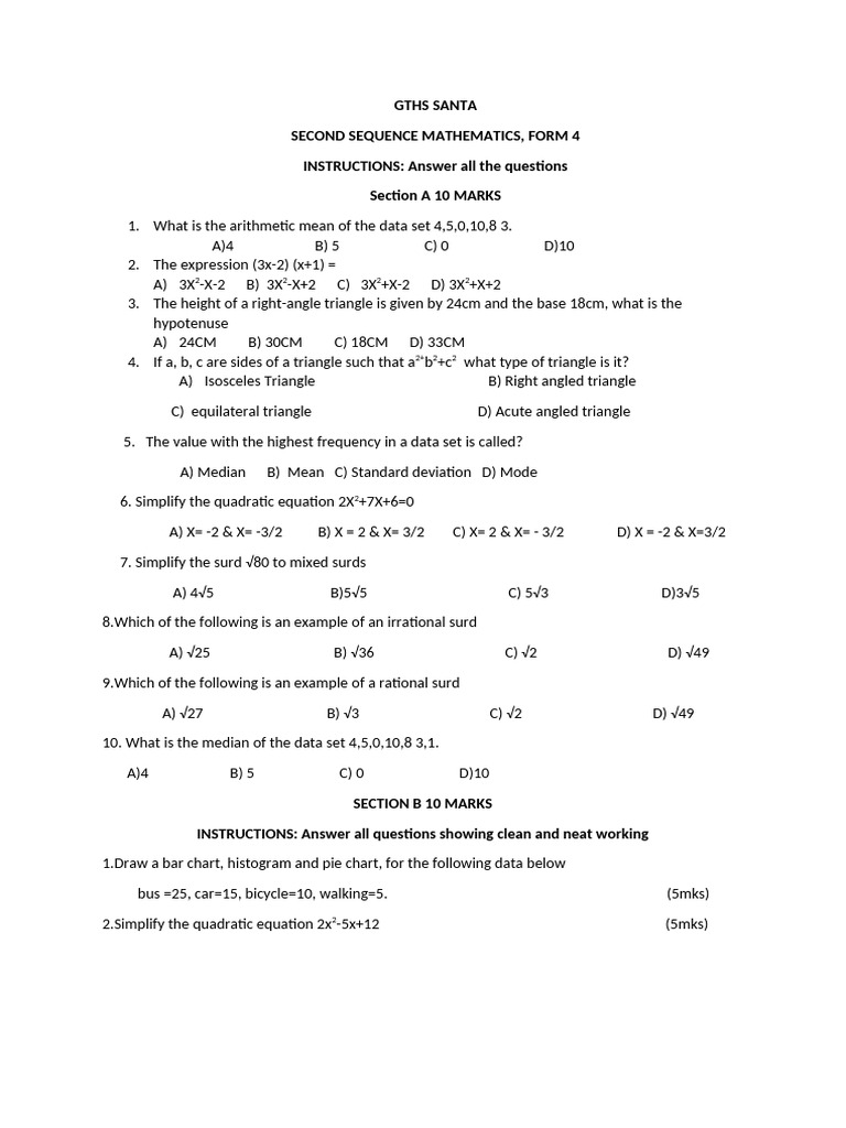 Form 4 Mathematics Practice Questions | PDF