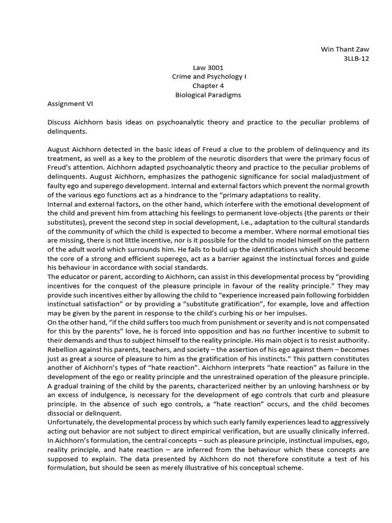 Law 3001 Assignment VI | PDF | Psychoanalysis | Psychology