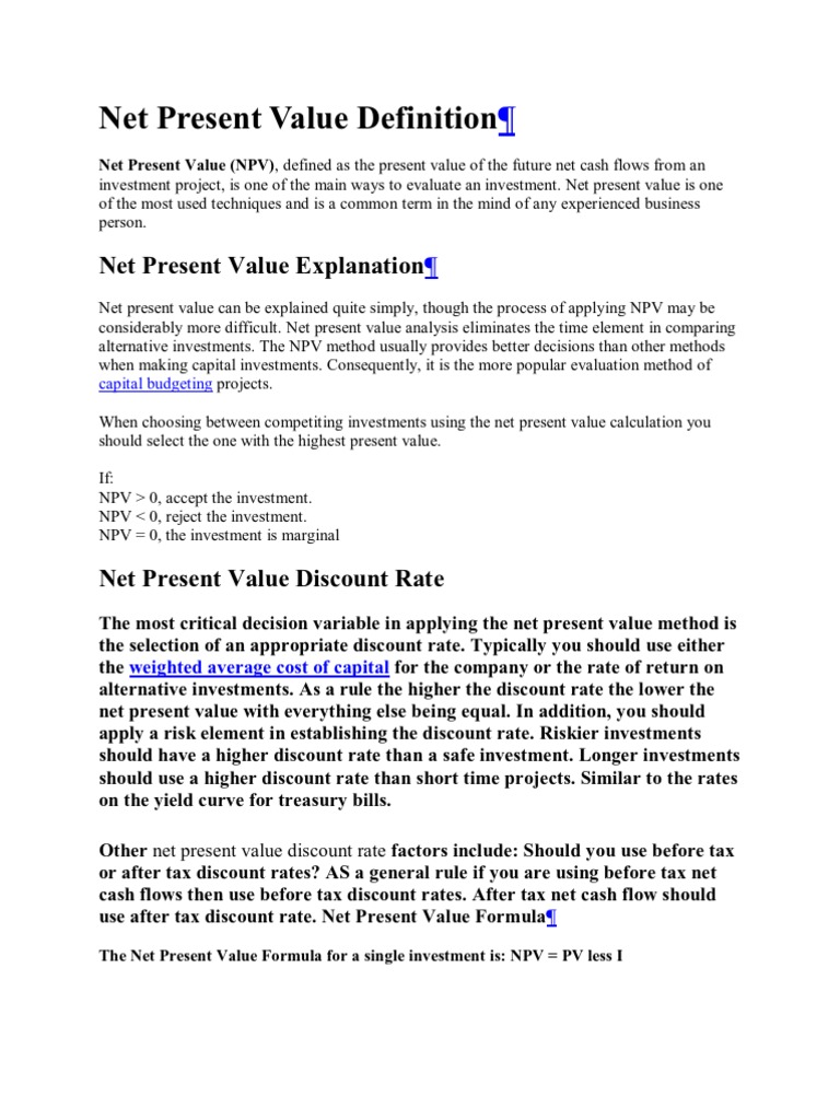 Net Present Value Definition