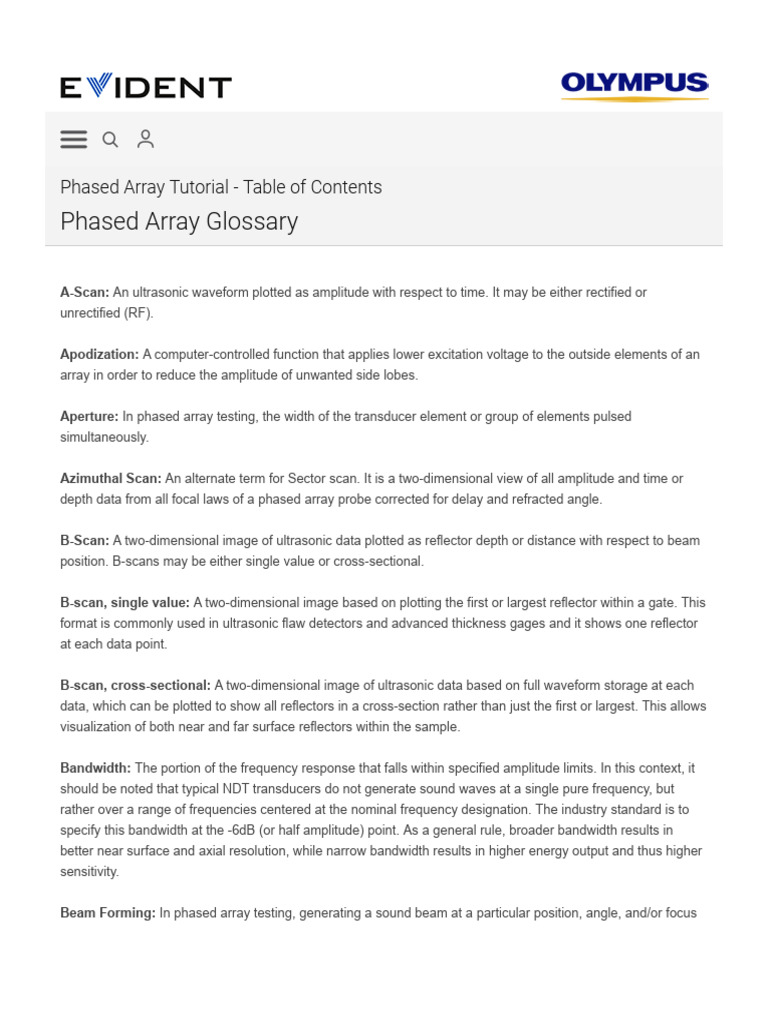 Phased Array Glossary - Olympus IMS | PDF | Medical Ultrasound | Waves