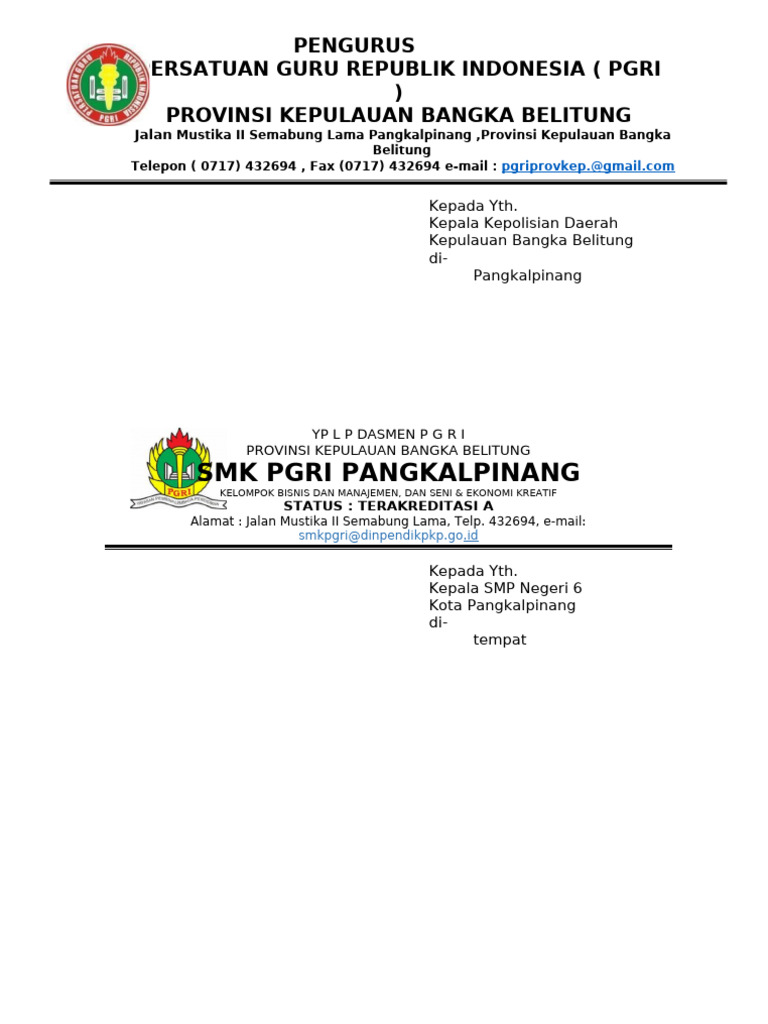 Kop Amplop Pgri Prov | PDF