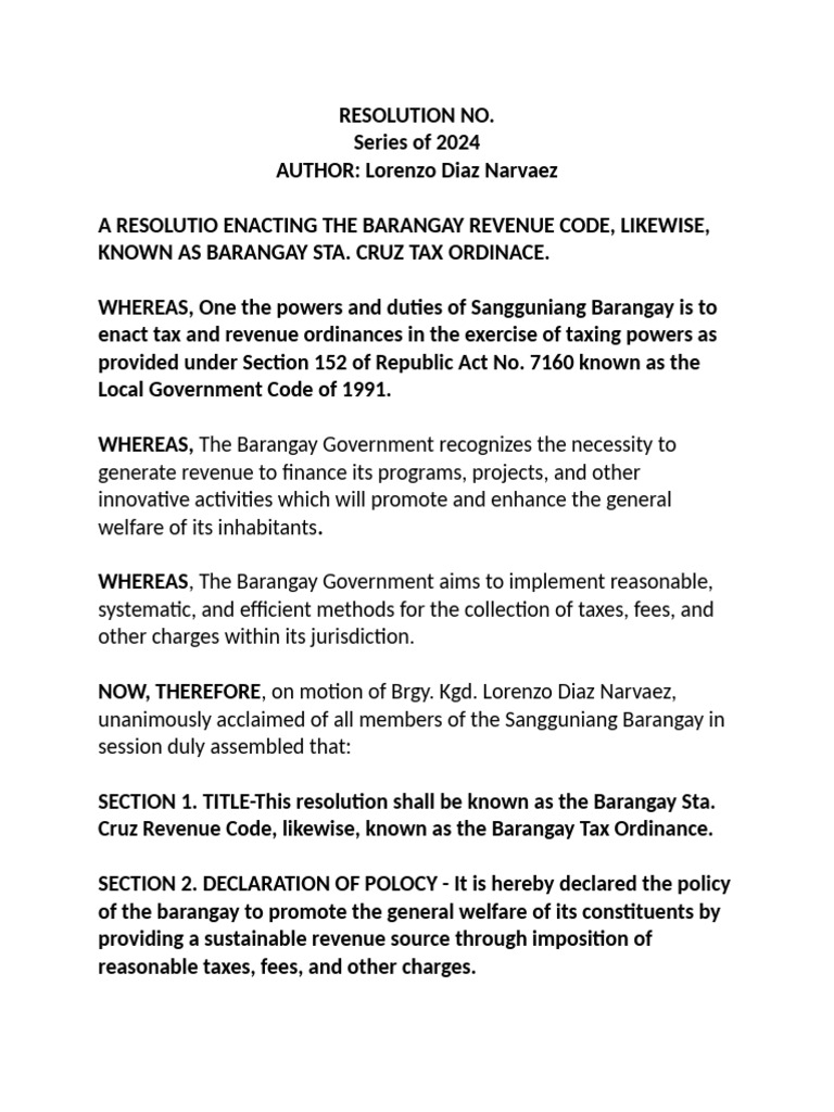 RESOLUTION NO | PDF | Taxes | Identity Document