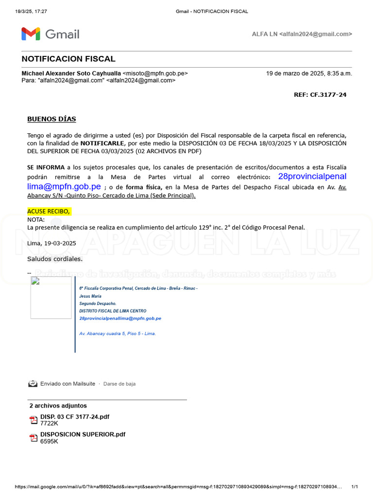 (NALL OCR) Gmail 19 MAR. 2025 20:35 HRS., Disp. N.° 03 APERTURA, Disp ...