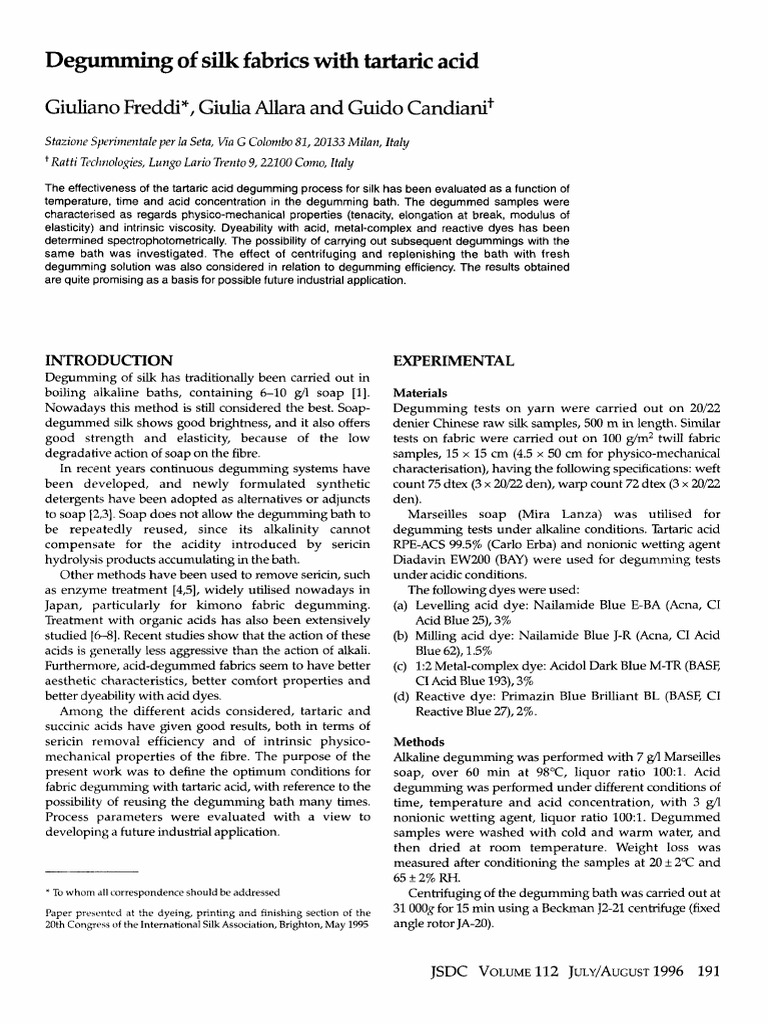 BB - Degumming of Silk Fabrics With Tartaric Acid - 5tr | PDF ...