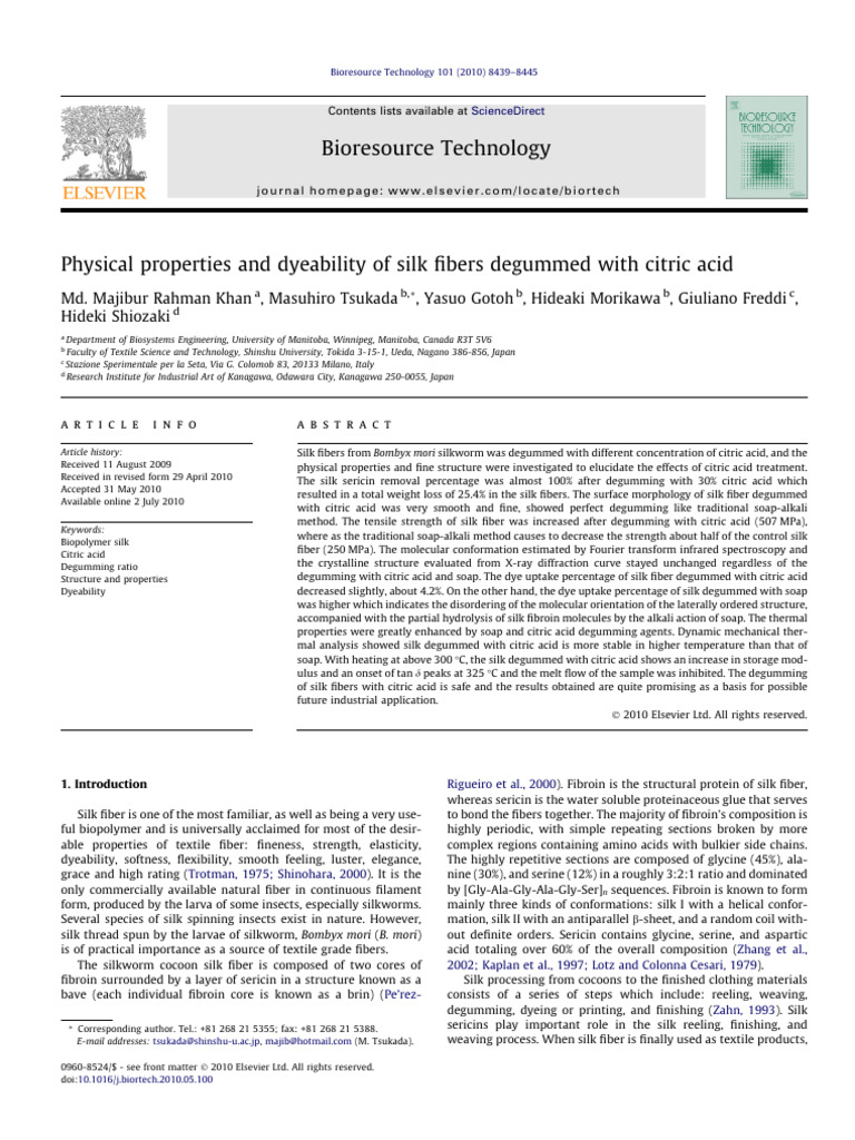 Silk Fiber Properties After Citric Acid Degumming | PDF | Differential ...