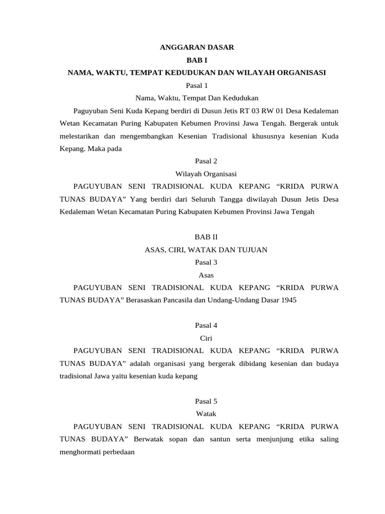 ANGGARAN DASAR Ketikan Proposal | PDF